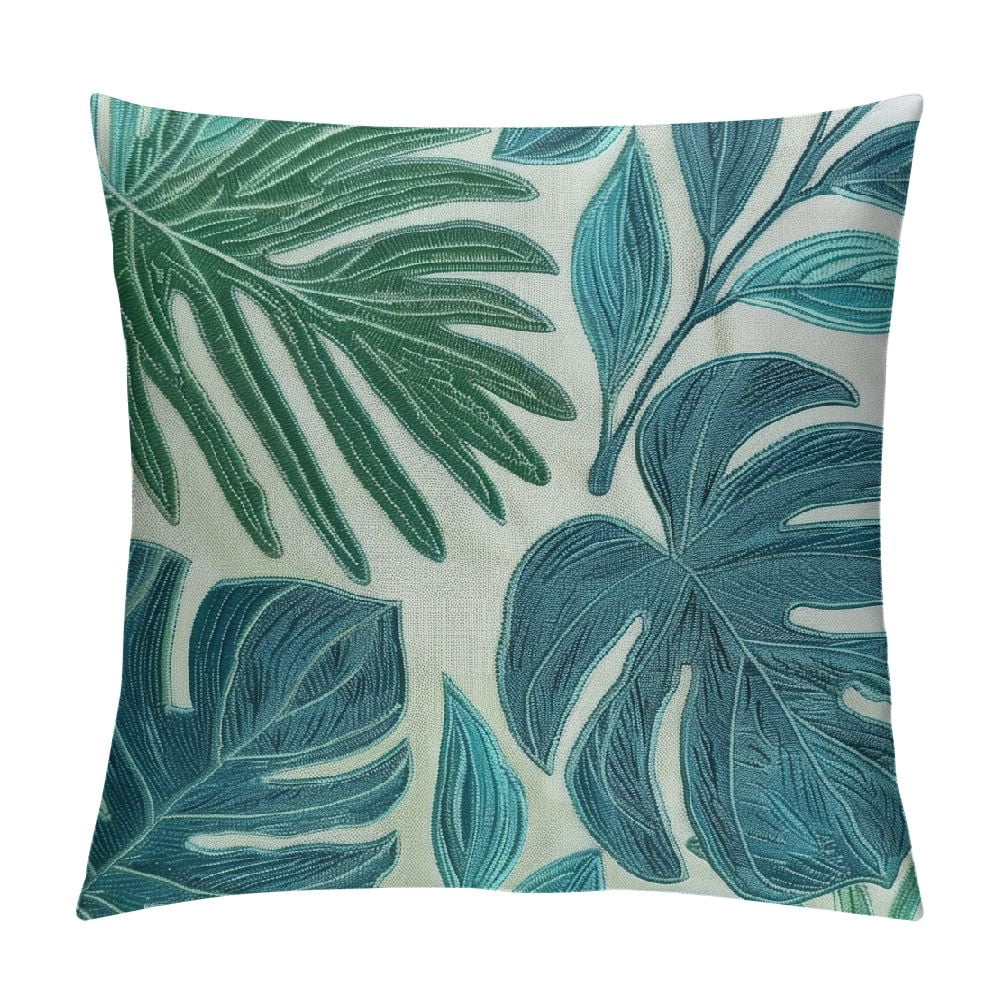 GOSMITH Blue Tropical Leaf Throw Pillow Covers Monstera Palm Leaves ...