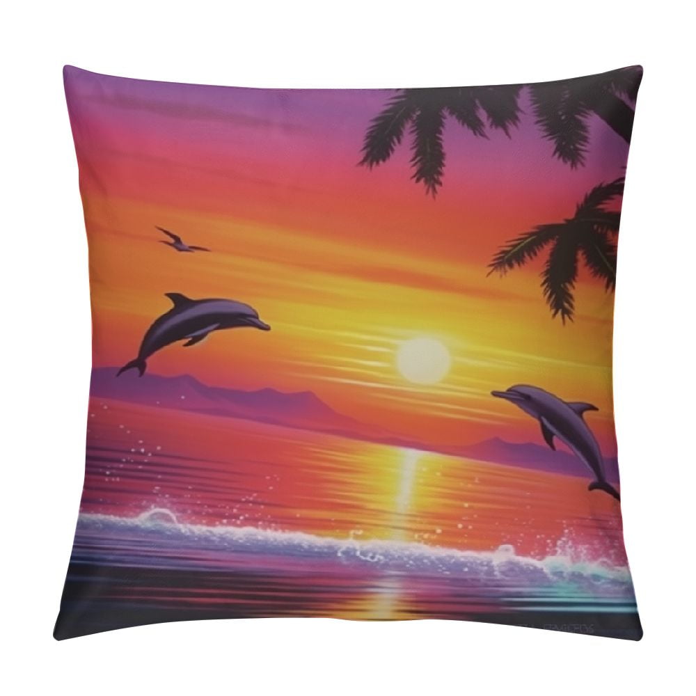 GOSMITH Body Pillow Cover Palm Tree Dolphin Sea Beach Sunset Landscape ...