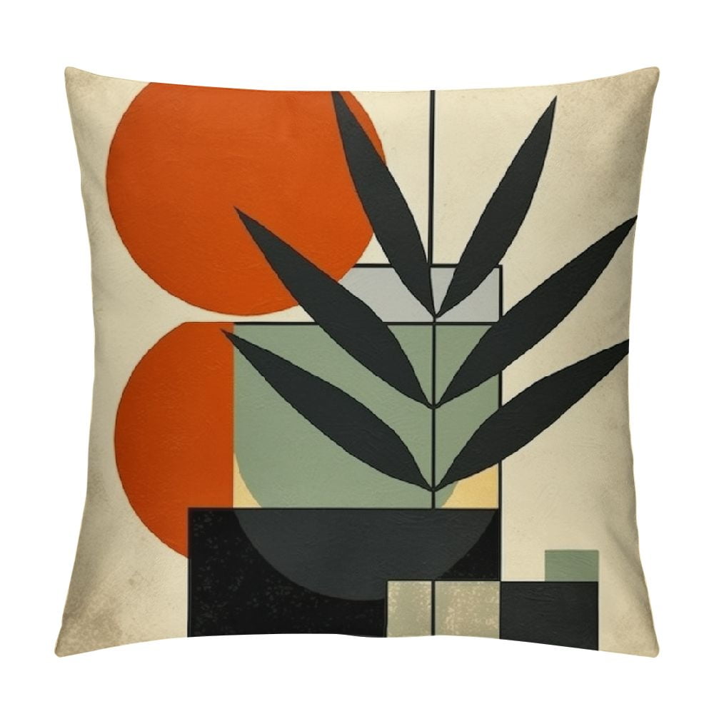 GOSMITH Boho Abstract Sunset Plant Olive Leaves Decorative Throw Pillow ...