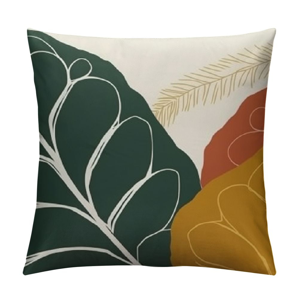 GOSMITH Boho Mid Century Throw Pillow Covers Orange and Green Modern ...