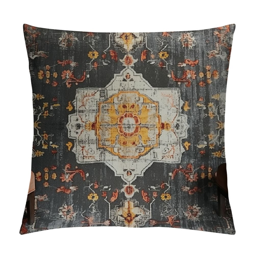 GOSMITH Boho Style with Floral Pillow Cover Bohemian Gray Orange ...