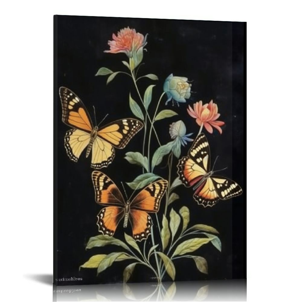 GOSMITH Botanical butterfly Bathroom Art Plant Wall Canvas Decor, dark ...