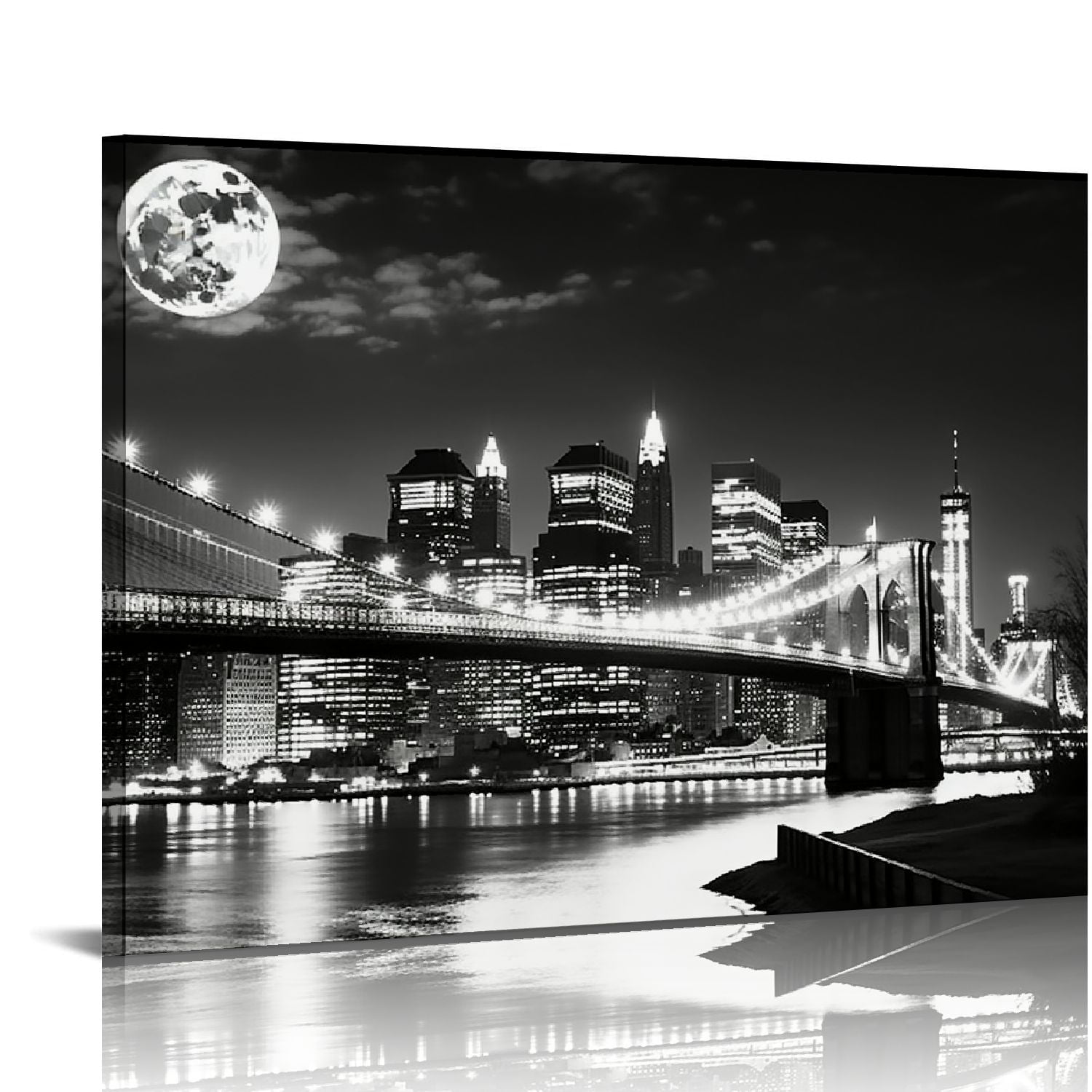 GOSMITH Brooklyn Bridge Night View Landscape Artwork Canvas Prints Moon ...