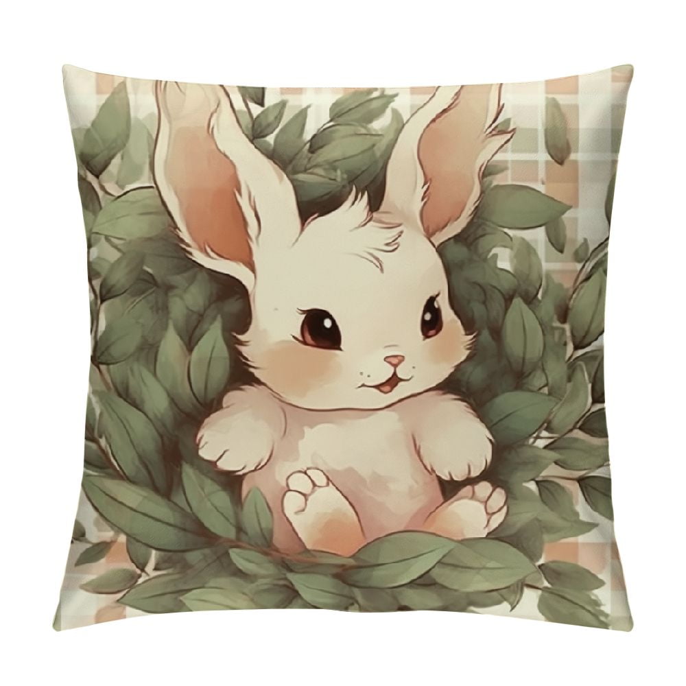 GOSMITH Buffalo Plaid Happy Easter Bunny Pillow Covers Eucalyptus ...