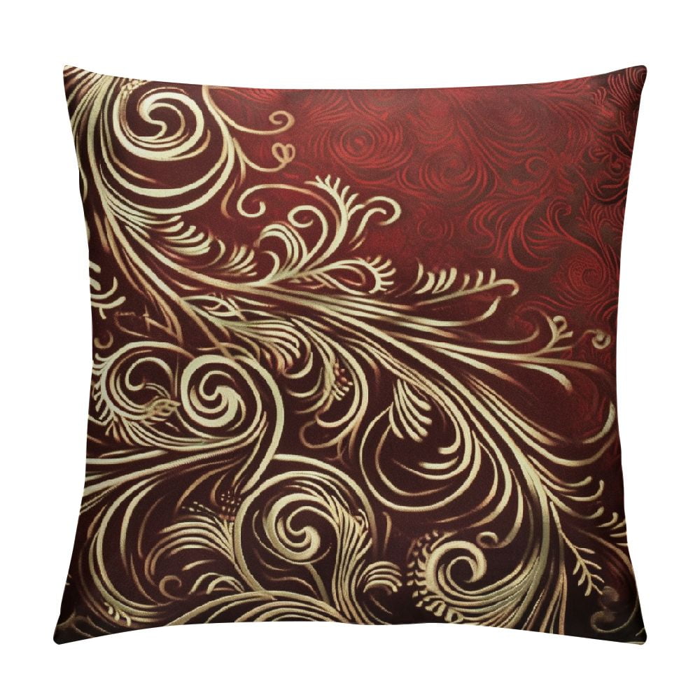 GOSMITH Burgundy Pillow Cushion Cover Floral Swirls Ivy Image Ombre ...