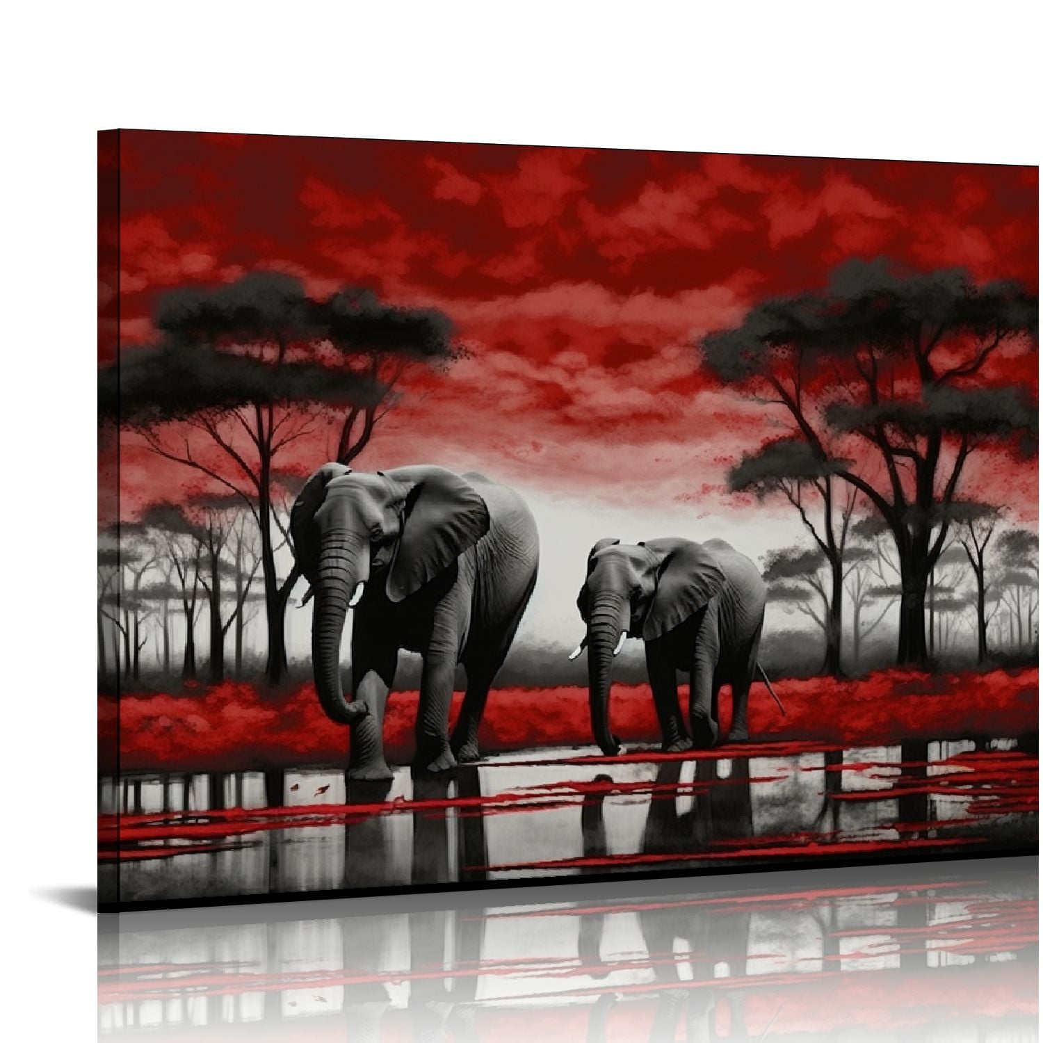 GOSMITH Burgundy Red Wall Decor Large Elephant Canvas Wall Art African ...
