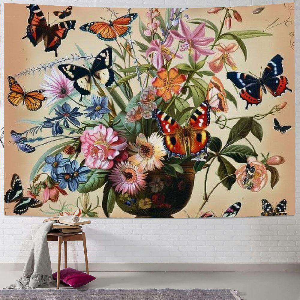 GOSMITH Butterfly Tapestry Vertical Vintage Floral Tapestries for ...