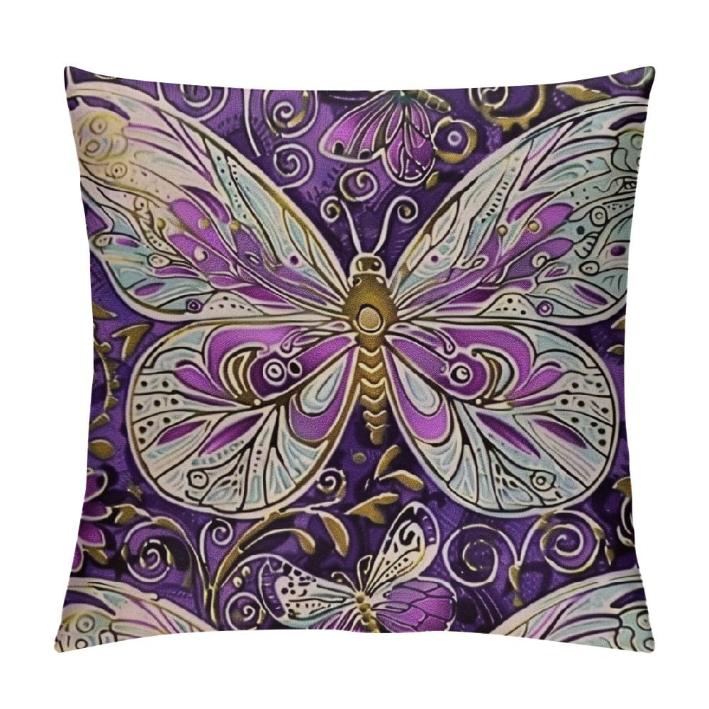 GOSMITH Butterfly Throw Pillow Cover Spring Pattern with Violet-Gold ...