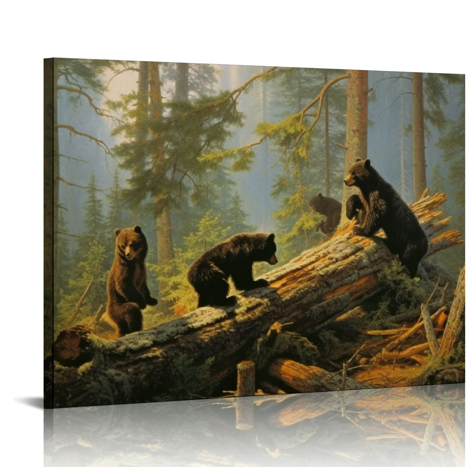 GOSMITH Canvas Print Wall Art Black Bears in The Spring Forest Nature ...