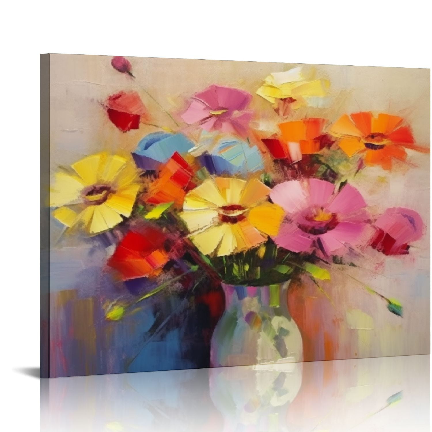 GOSMITH Canvas Print Wall Art Pink, Orange, Yellow & Red Flower Bouquet ...