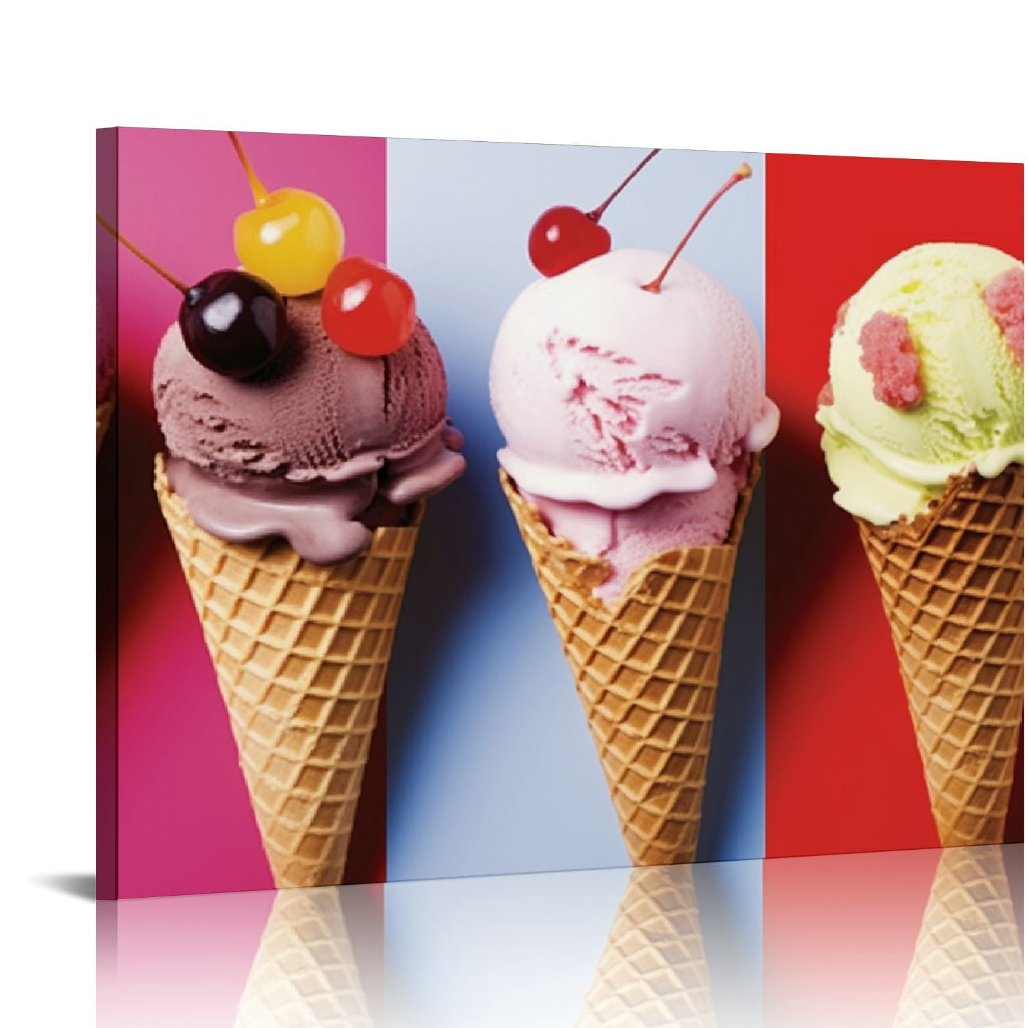 GOSMITH Canvas Print Wall Art Stacked Ice Cream Cones & Macarons Food ...