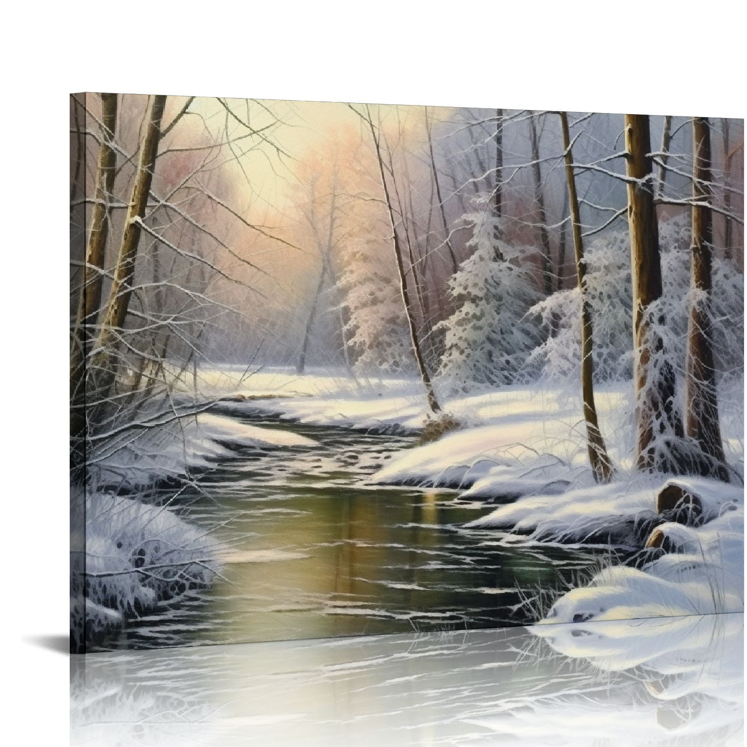 GOSMITH Canvas Print Wall Art Winter River in Snowy Forest Nature ...