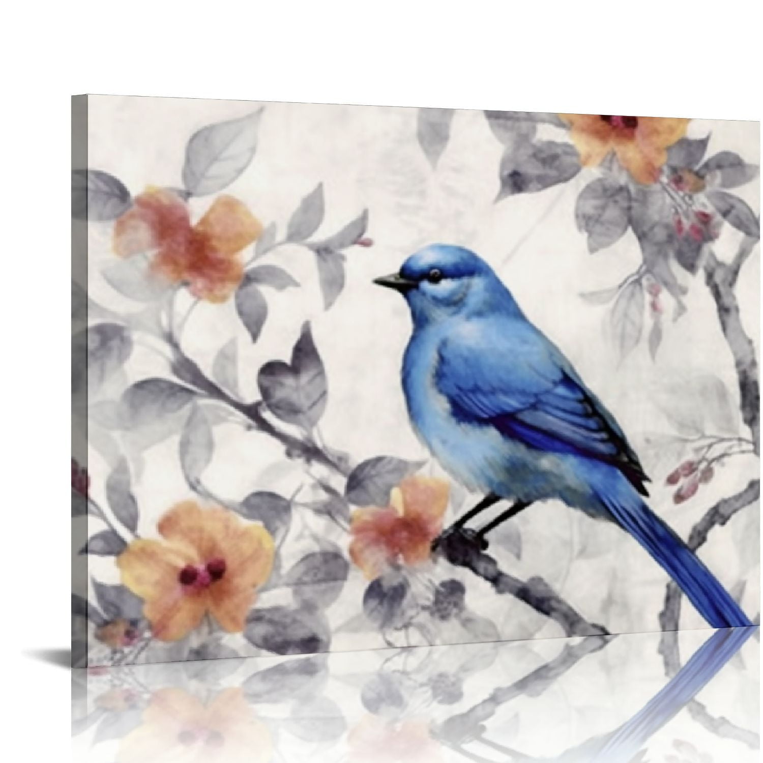 GOSMITH Canvas Wall Art Beautiful Watercolor blue Bird and flower ...