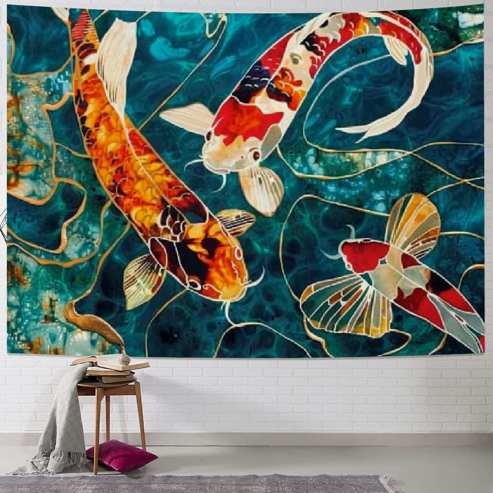 GOSMITH Carp Koi Fishes Tapestry Wall Hanging Tapestries Marble ...