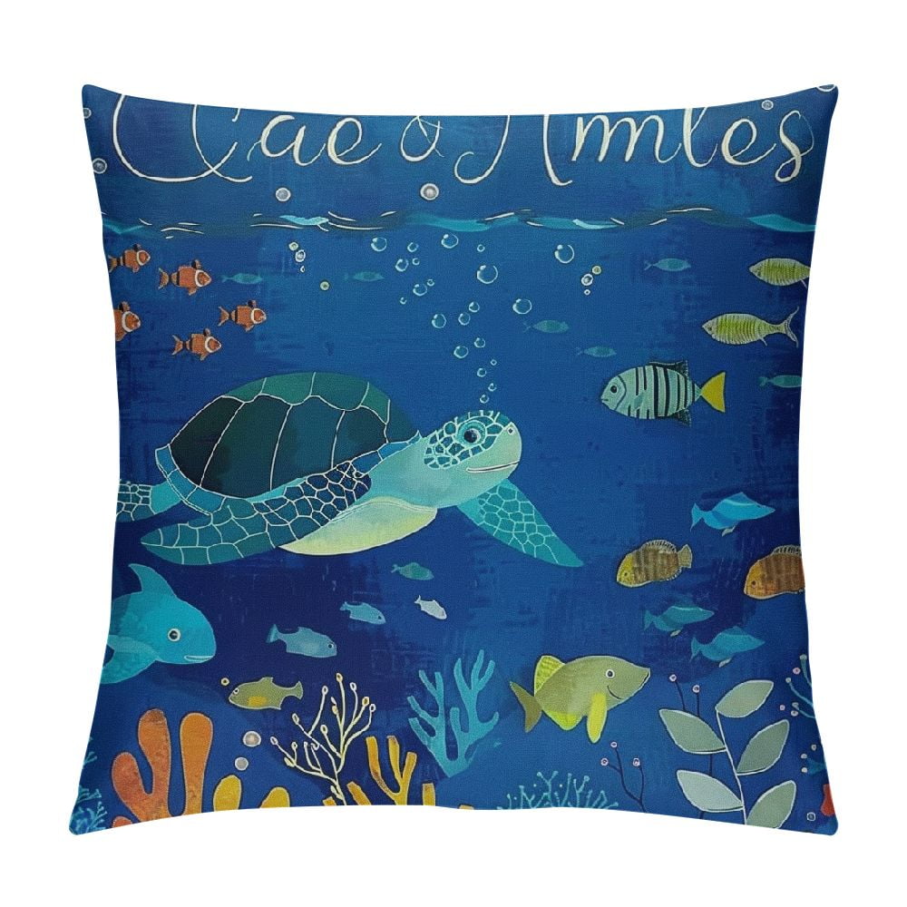 GOSMITH Cartoon Fish Whale Throw Pillow Cover, Cartoon Underwater Ocean ...