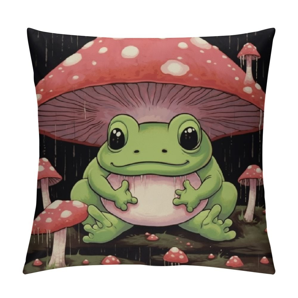 GOSMITH Cartoon Mushroom Frog Outdoor Throw Pillow Covers Set of Soft ...