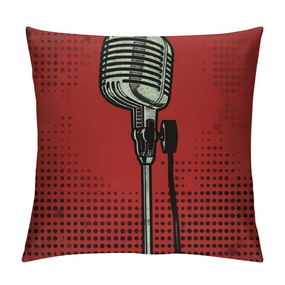 GOSMITH Cartoon Retro Microphone Throw Pillow Cover Music Concert Comic ...