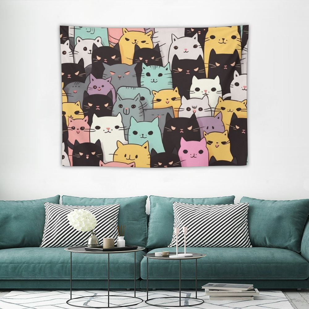 GOSMITH Cat Tapestry Kids Cute Kitten Pet Tapestry Wall Hanging for ...