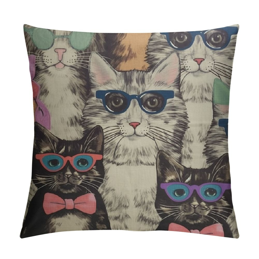 GOSMITH Cats Pillow Cover for Hipster Cute Cats Farmhouse Decorative ...