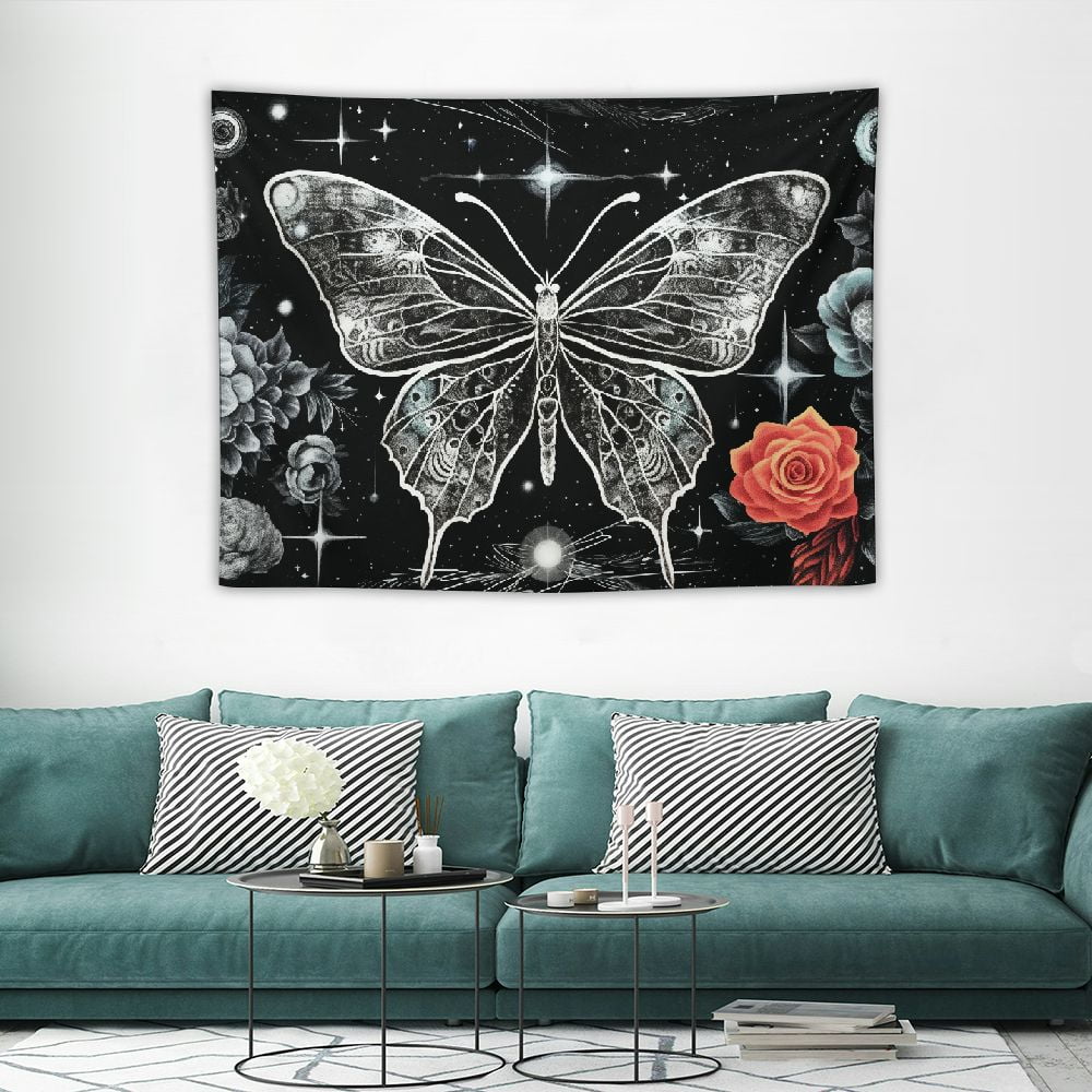 GOSMITH Celestial Moth Tapestry Gothic Trippy Witchy Goth Black and ...
