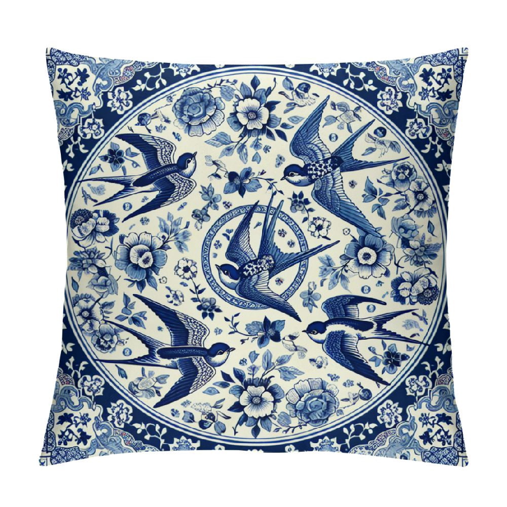 Leisuo Chinoiserie Blue And White Porcelain Lumbar Throw Pillow Covers ...