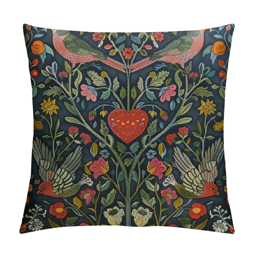 GOSMITH Chinoiserie Floral Bird Pillow Covers Vintage Blue Green Red ...