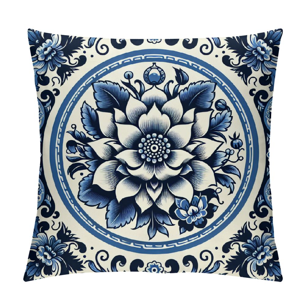 GOSMITH Chinoiserie Pillow Covers Blue and White Chinoiserie Pillows ...