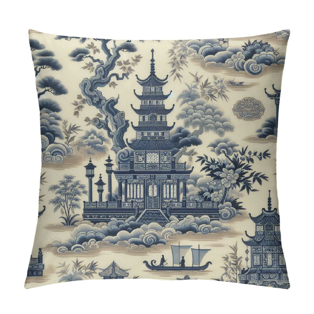 Gosmith Chinoiserie Throw Pillow Covers Chic Asian Scenic Pillow Cover