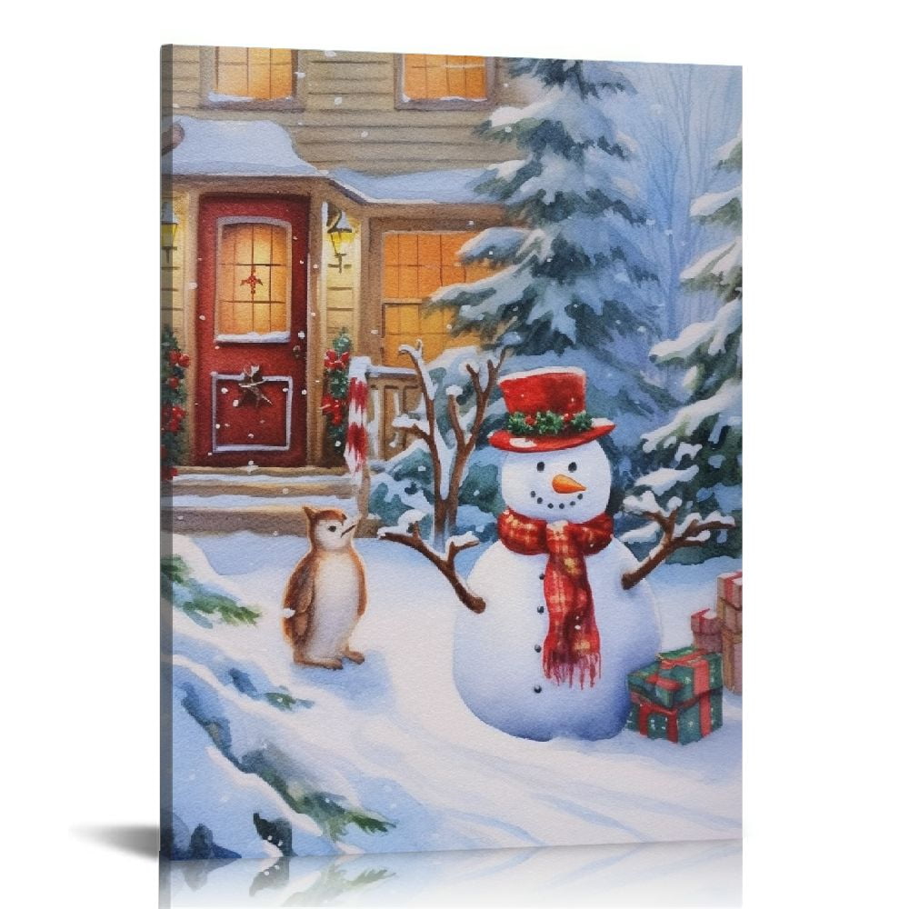 GOSMITH Christmas Canvas Prints Wall Art, Light Up Snowy Scene Picture ...