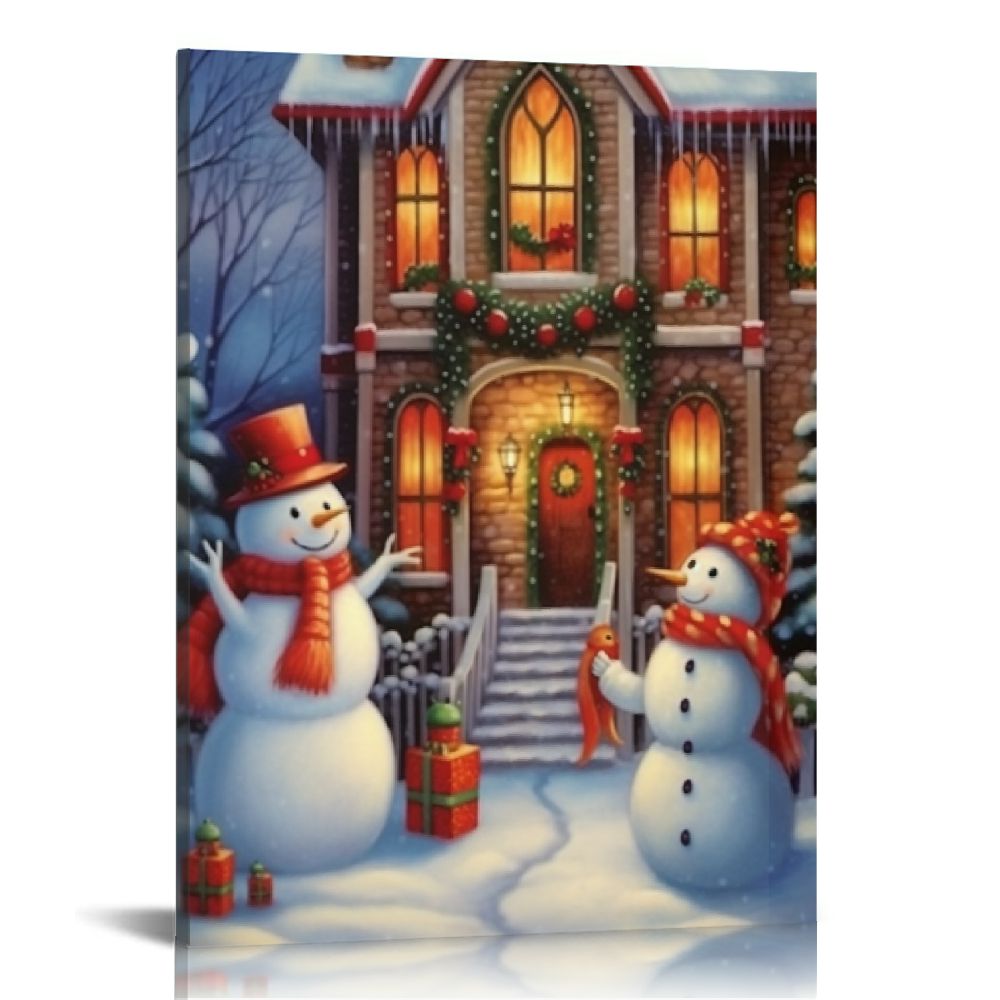 GOSMITH Christmas Canvas Prints Wall Art, Snowy Scene Picture for ...