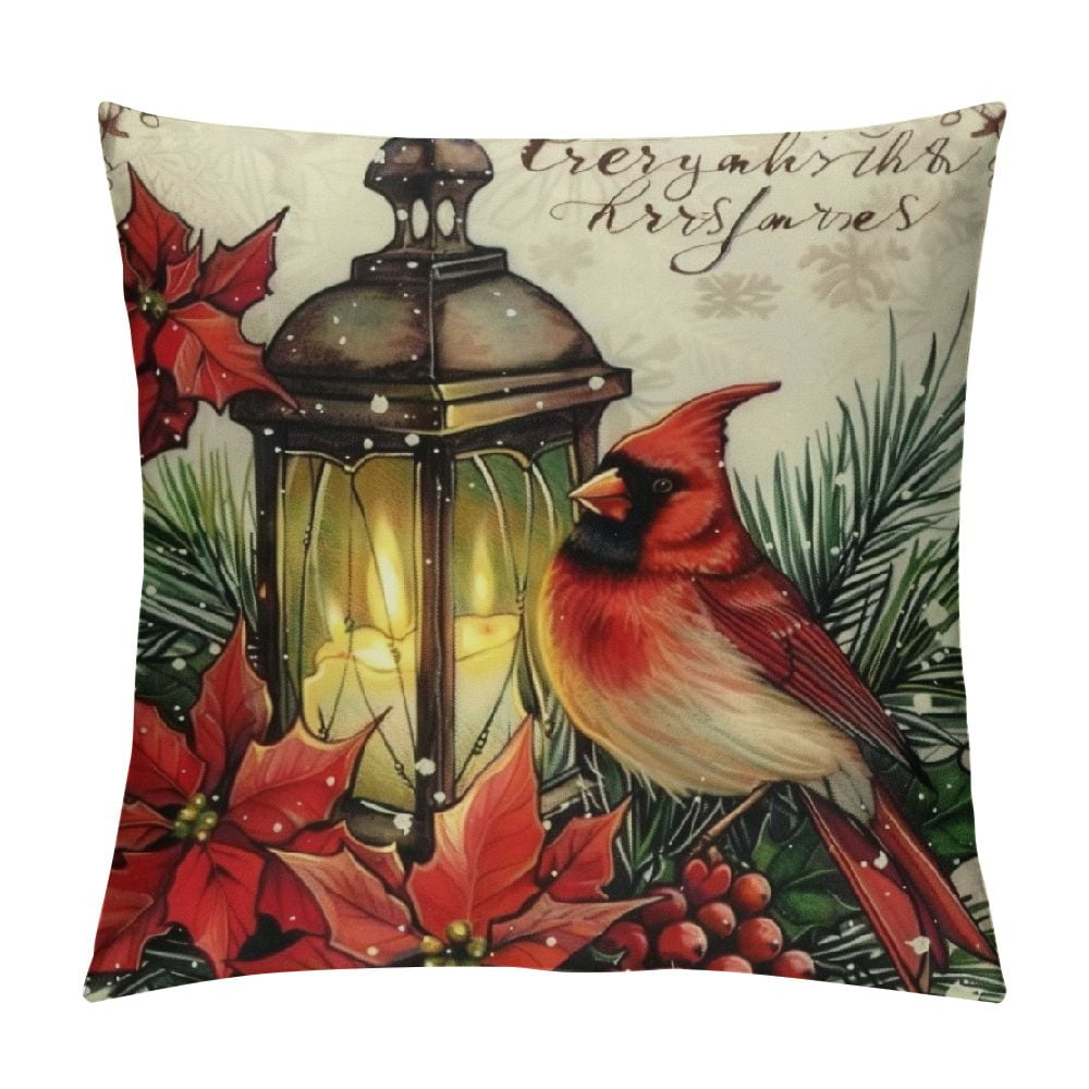 Leisuo Christmas Cardinal Decorative Throw Pillow Covers, Red Holly ...
