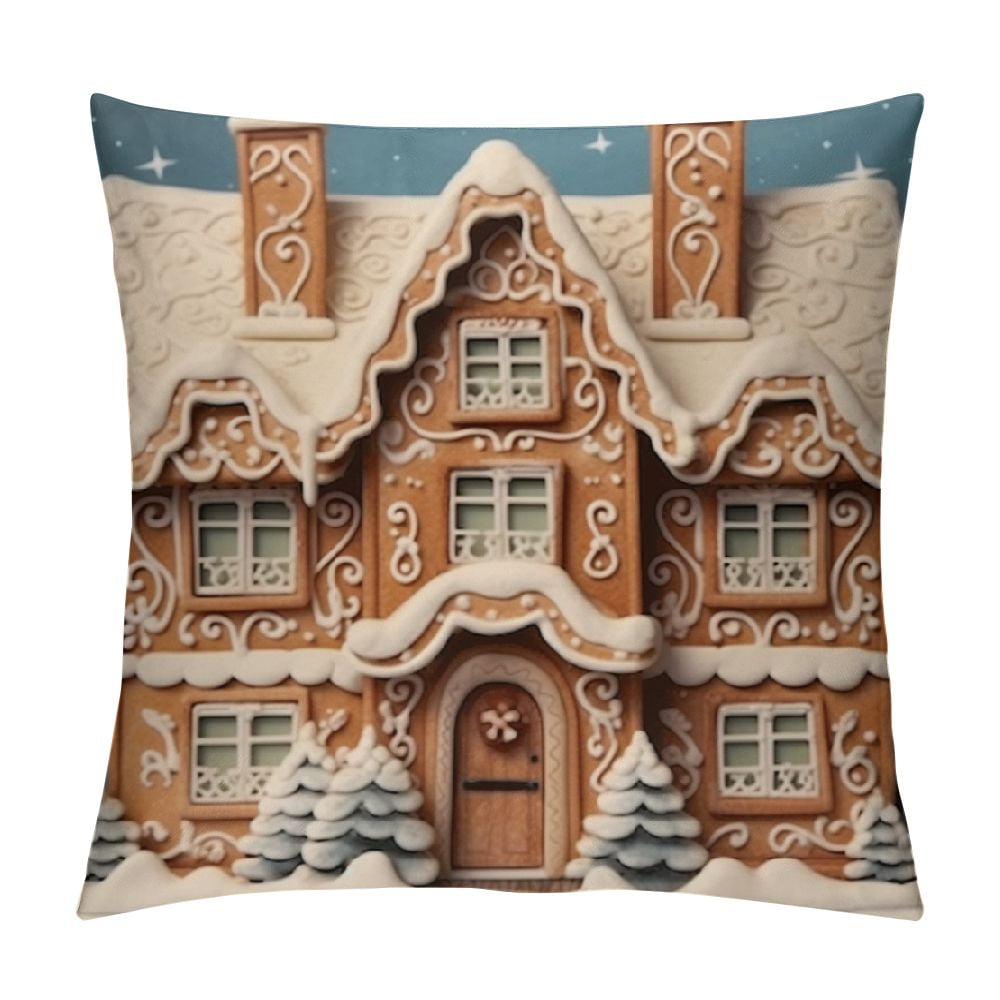 GOSMITH Christmas Cottage Throw Pillow Cover Snowflake Gingerbread ...
