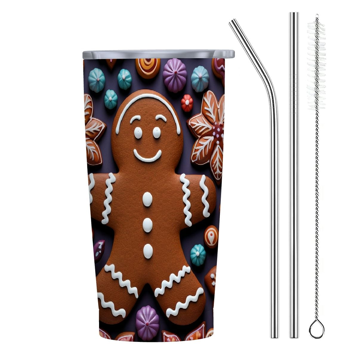 GOSMITH Christmas Gingerbread Man Tumbler with Straw Lid, Stainless ...