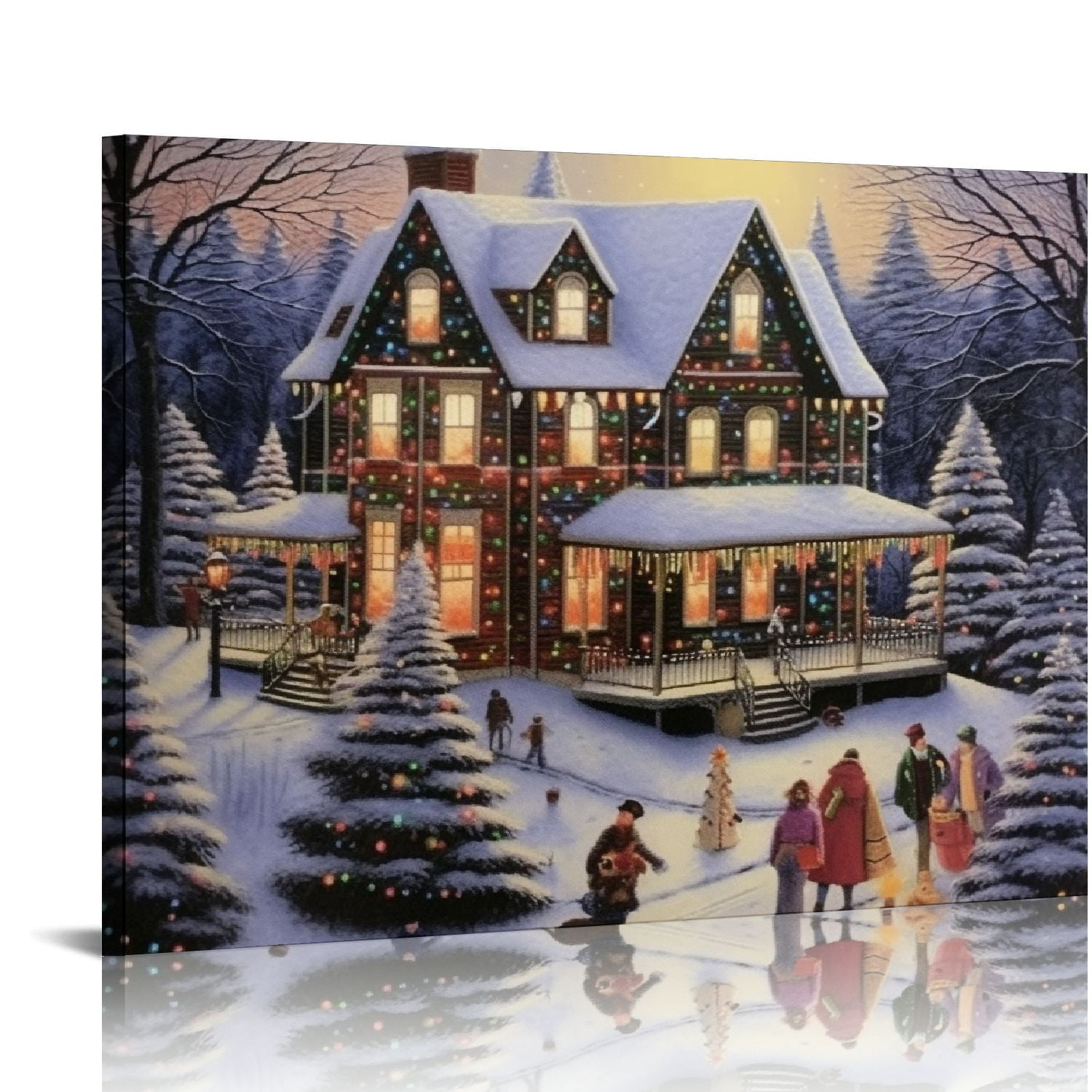 GOSMITH Christmas Lighted Canvas Print - Winter Scene Wall Art with a ...