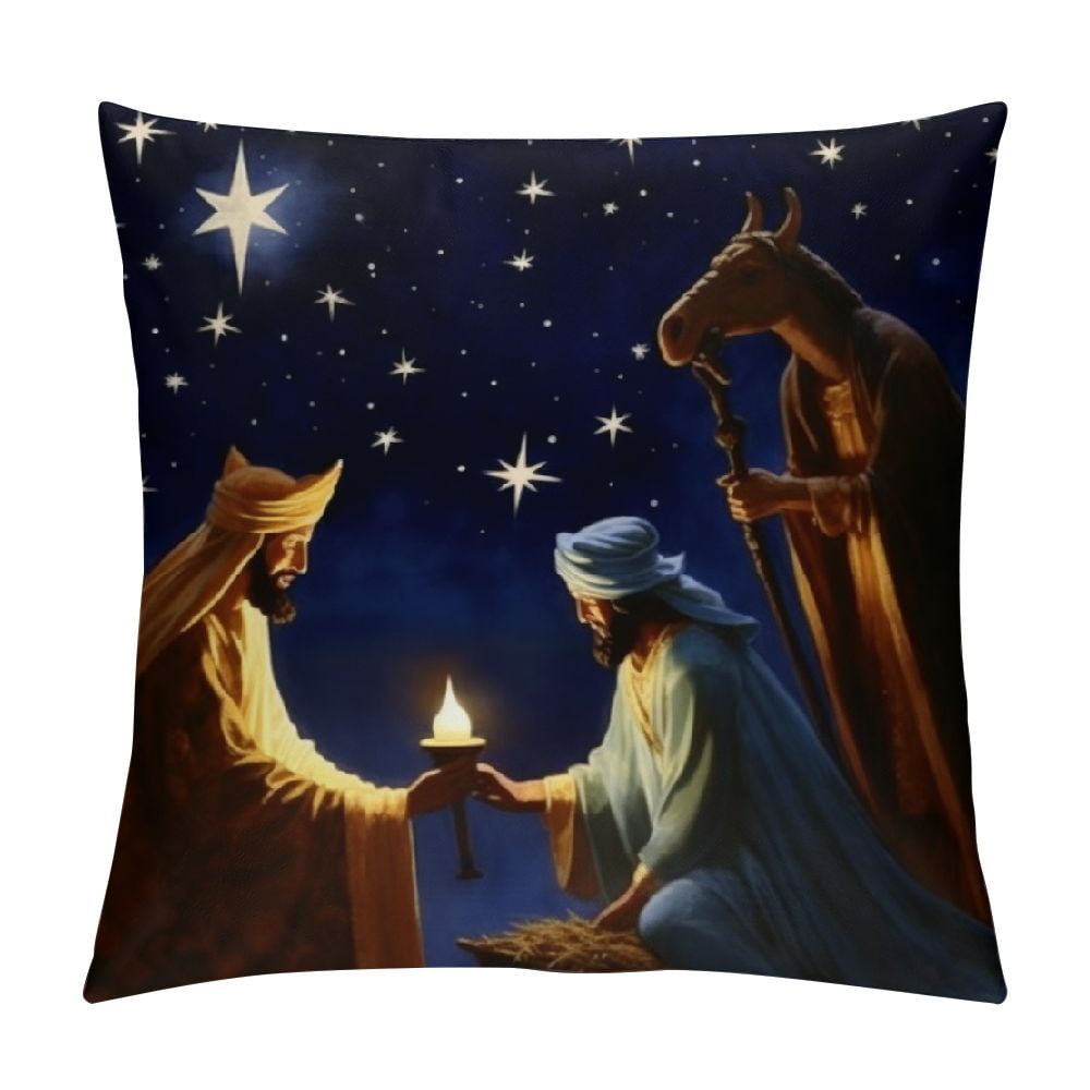 GOSMITH Christmas Nativity Scene Pillow Covers 1O Holy Night Sign Birth ...