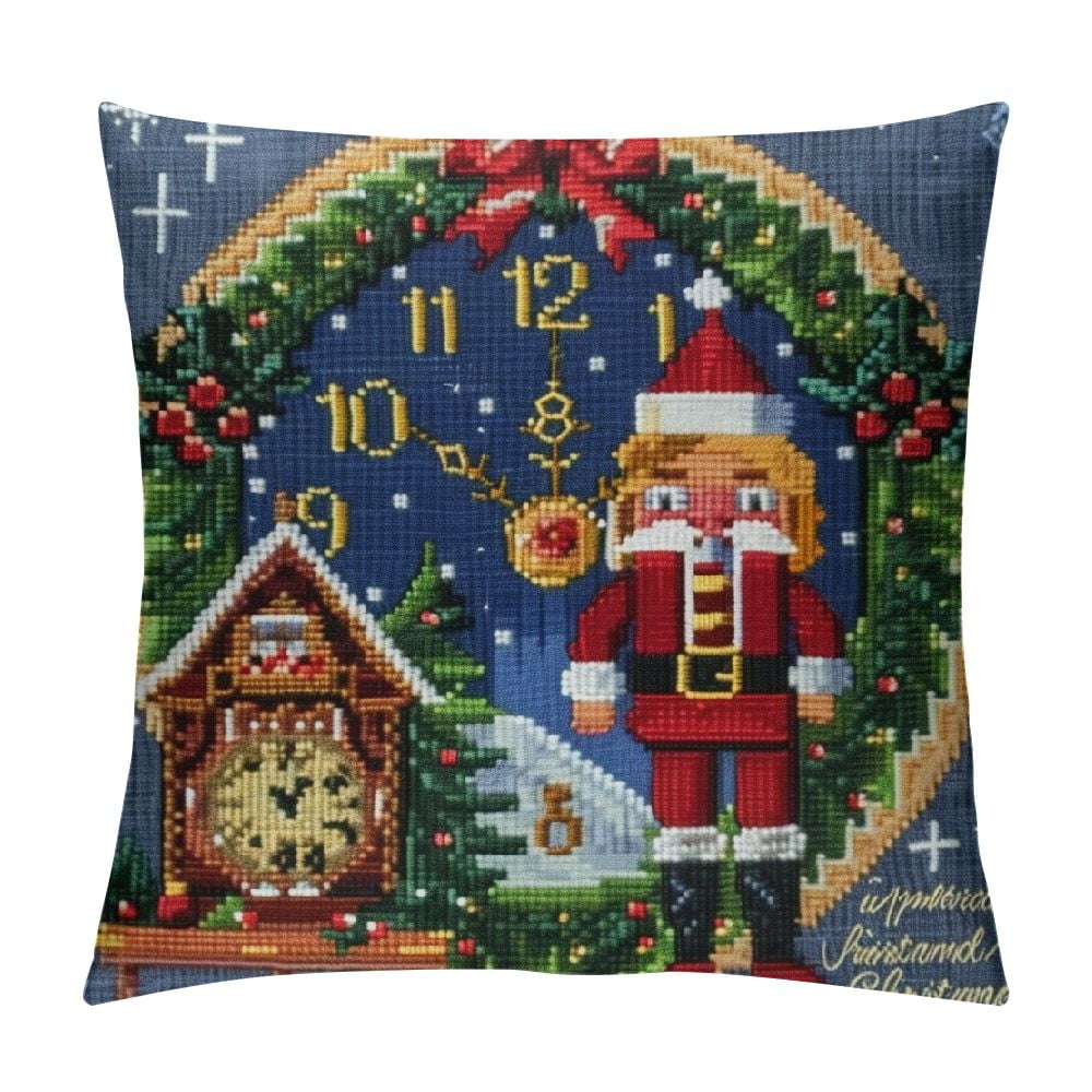Leisuo Christmas Nutcracker Blue Pillow Covers Vintage Clock ...