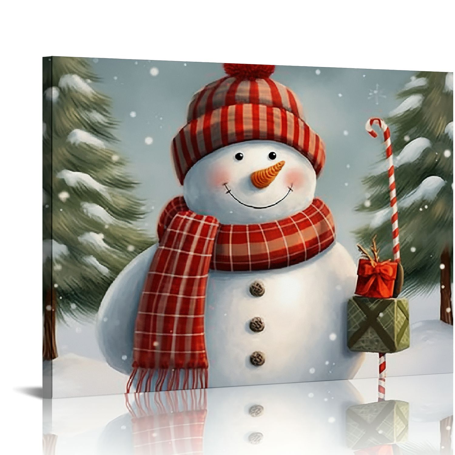 GOSMITH Christmas Snowman Pictures Wall Decor:Snowman Wearing Red Plush ...