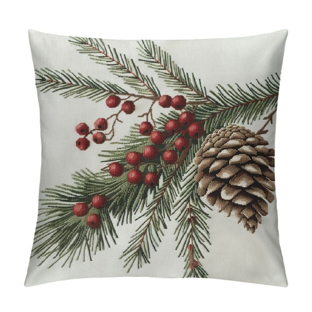 GOSMITH Christmas Tree Pine Cones Throw Pillow Covers Branch with Pine ...