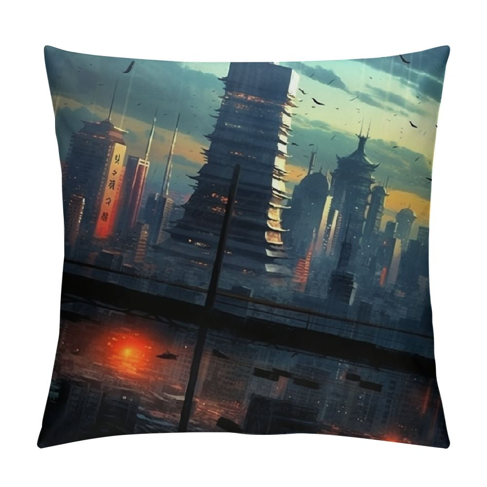 GOSMITH City Lights Square Pillow Cases - Night City Pillow Covers ...