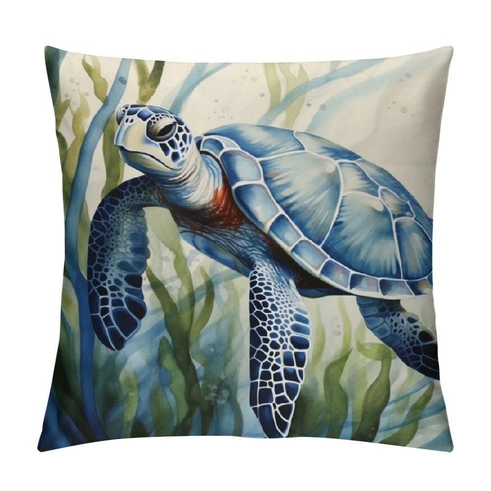 GOSMITH Coastal Turtle Throw Pillow Covers Nautical Beach Pillow Case ...