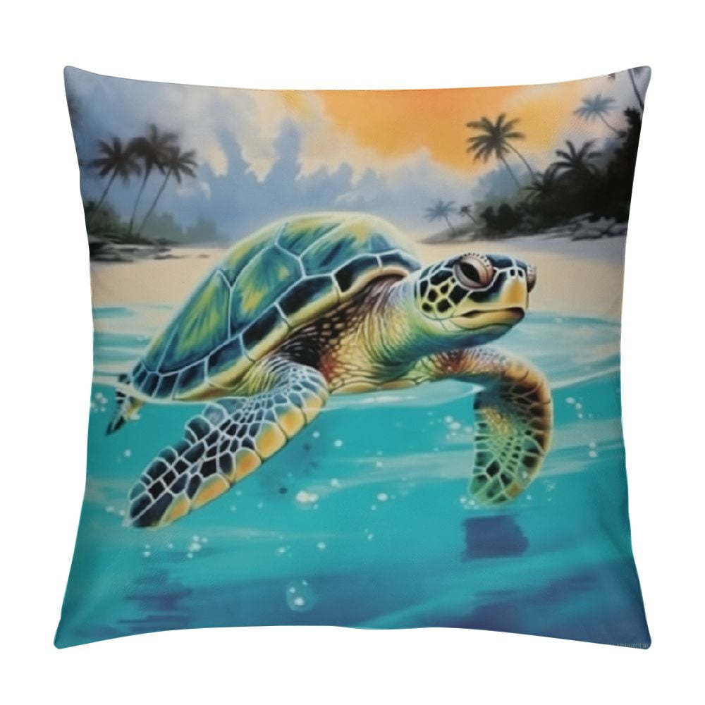 GOSMITH Coastal Turtle Throw Pillow Covers Nautical Beach Pillow Case ...