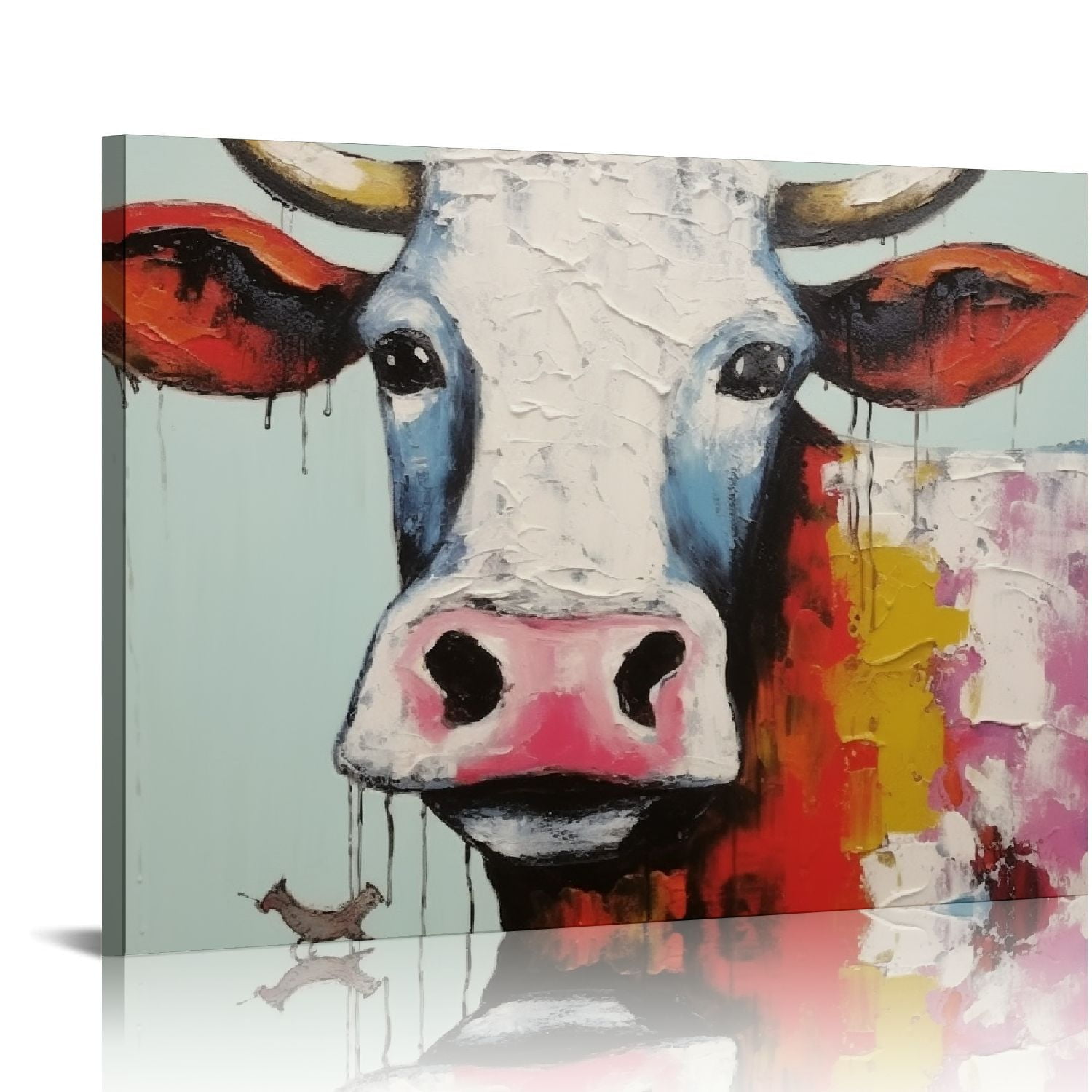 GOSMITH Colorful Cow Paintings Canvas Wall Art Animal Paintings Texture ...