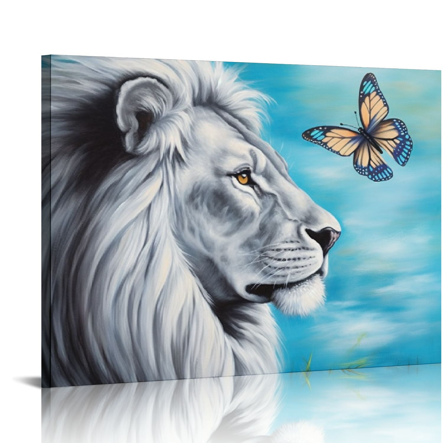 GOSMITH Colorful Lion Wall Art Lion And Butterfly Canvas Wall Art Gray ...