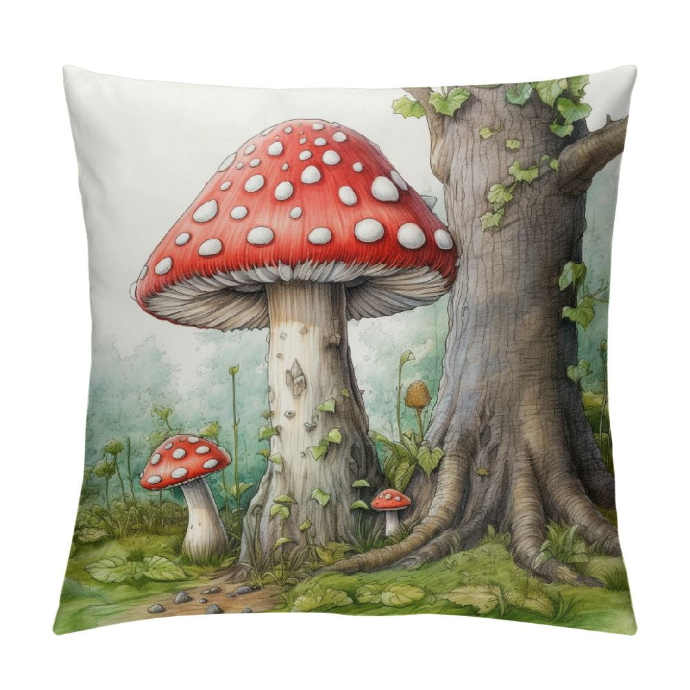 Gosmith Colorful Mushroom House Throw Pillow Covers Set Of Vintage Wood