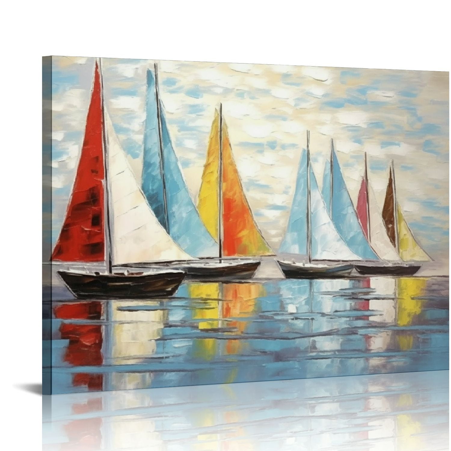 GOSMITH Colorful sailboats Wall Art Painting: Abstract Boats Reflection ...
