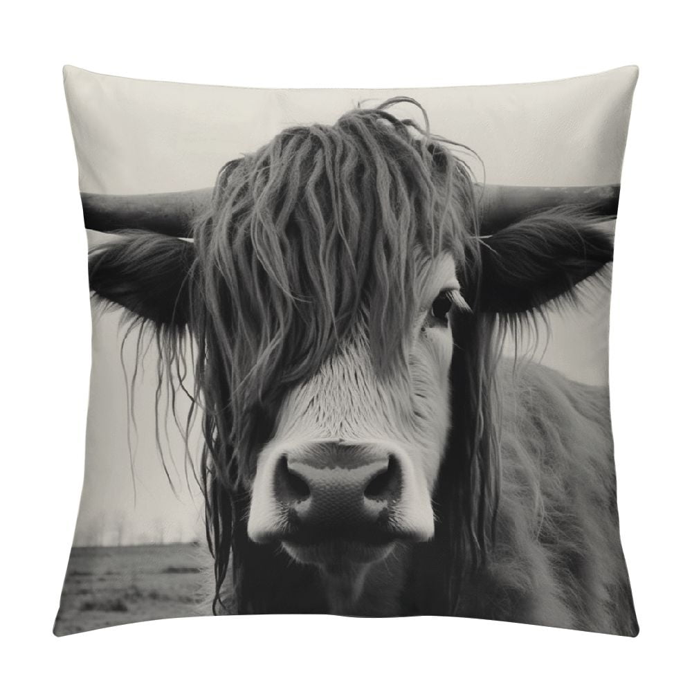 GOSMITH Cow Decorative Pillow Cover Farmhouse Portrait of a Highland ...