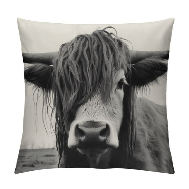 GOSMITH Cow Decorative Pillow Cover Farmhouse Portrait of a Highland ...