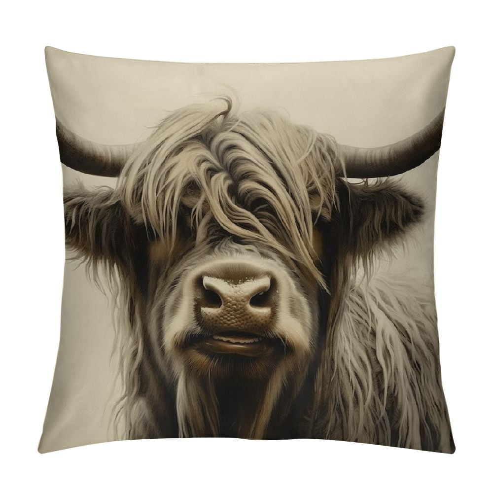 GOSMITH Cow Decorative Pillow Cover，Interesting Highland Cow Print Decorative Pillows Cover Home ...