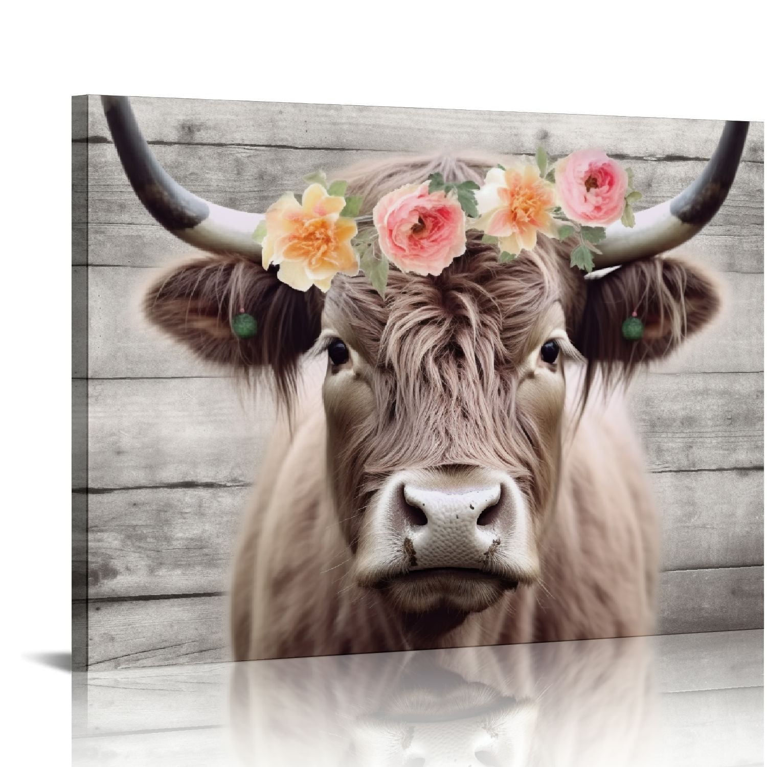 GOSMITH Cow Wall Decor Black White Highland Cow Headband Flower Canvas ...