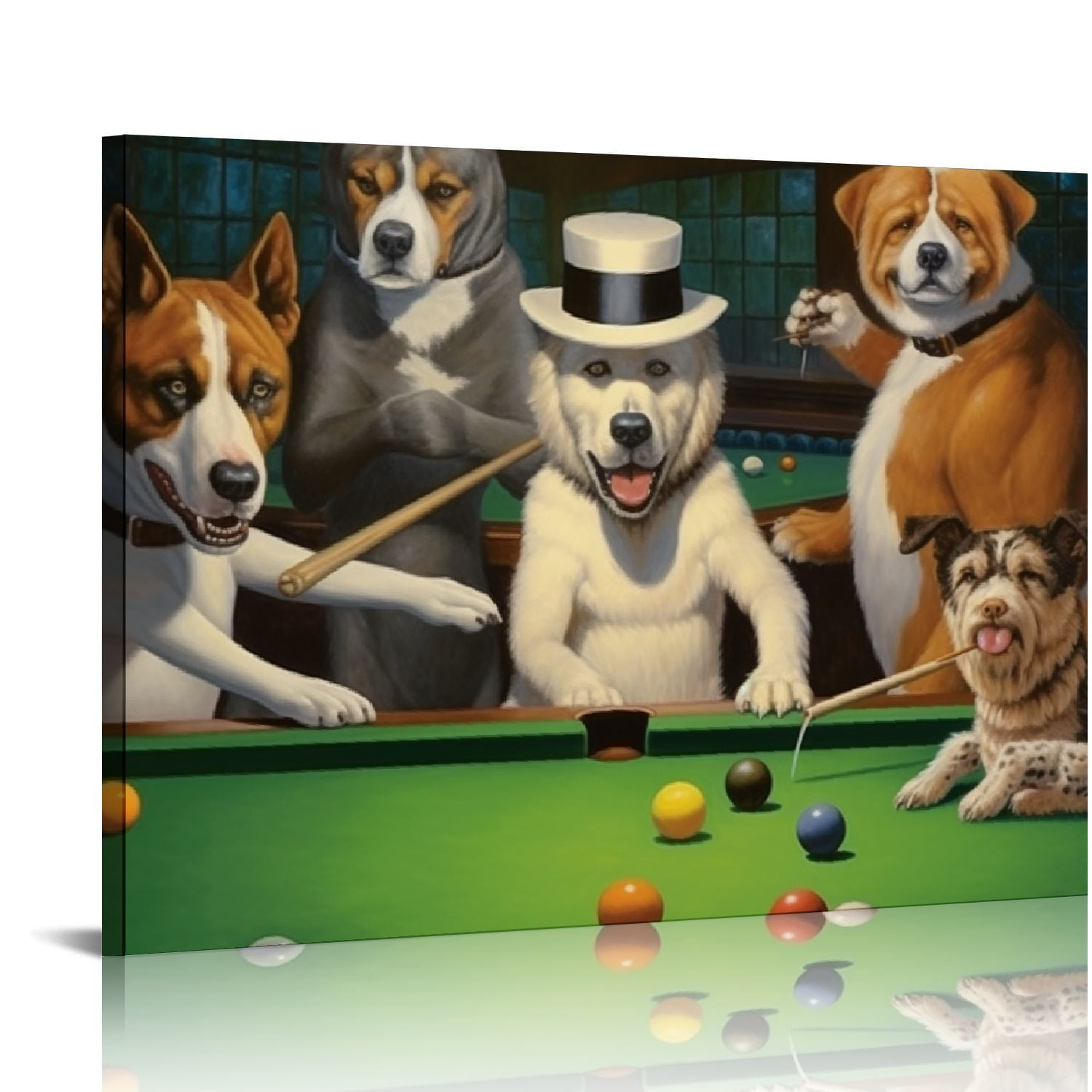 GOSMITH Creative Cartoon Animal Painting Dog Playing Billiards Posters ...